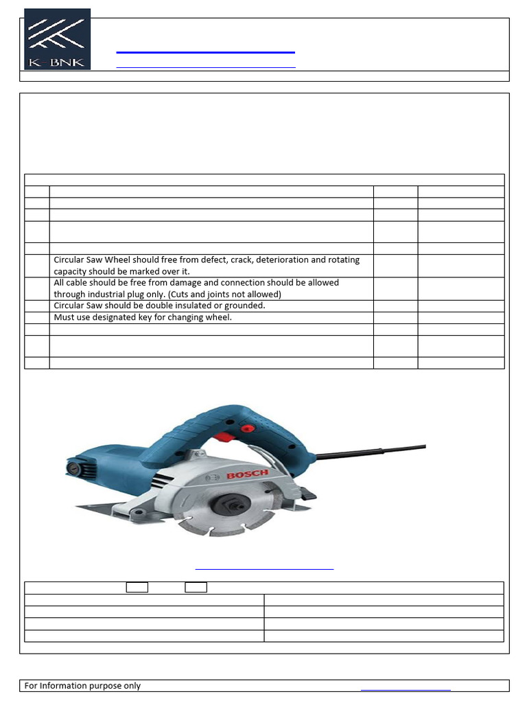 Circular Saw Inspection Checklist | PDF