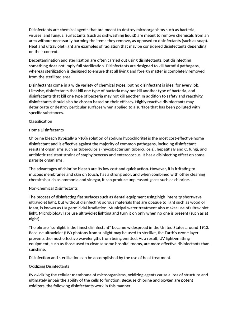 Types and Uses of Disinfectants | PDF | Disinfectant | Antimicrobial