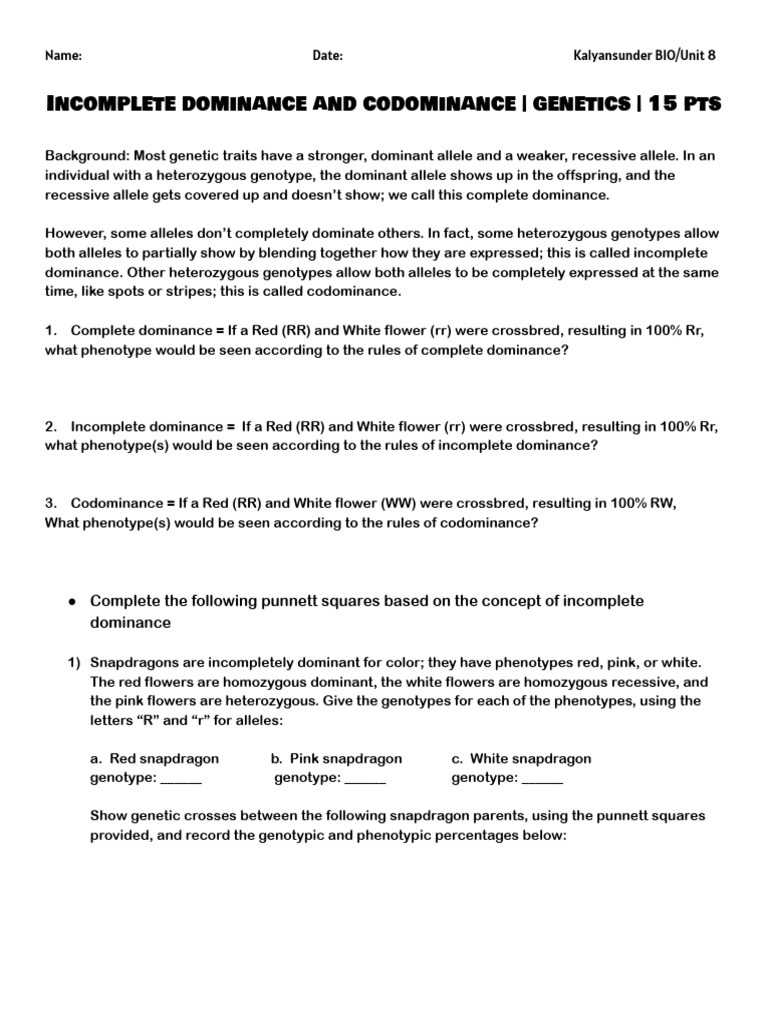 Incomplete Dominance and Codominance | PDF | Dominance (Genetics ...
