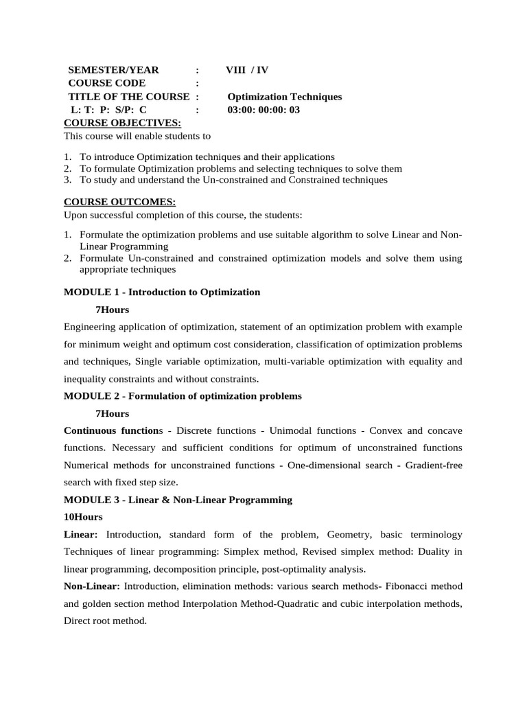 Op Tim Ization Techniques | PDF | Mathematical Optimization | Linear Programming