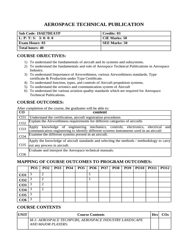Aerospace Technical Publication - Syllabus | PDF | Aircraft | Landing Gear