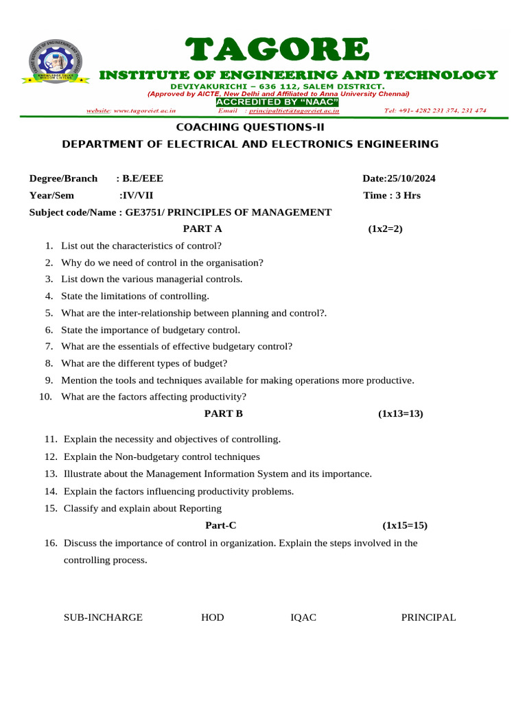 Coaching Questions for Management Principles | PDF