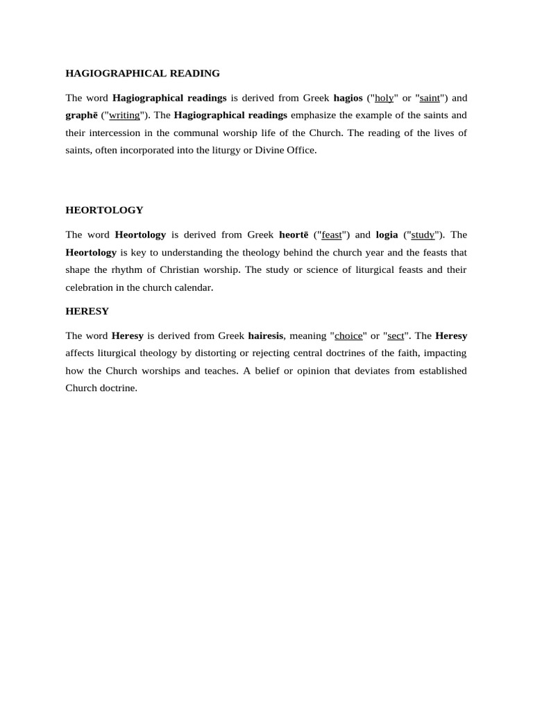 Hagiographical Reading - Liturgical Terms | PDF