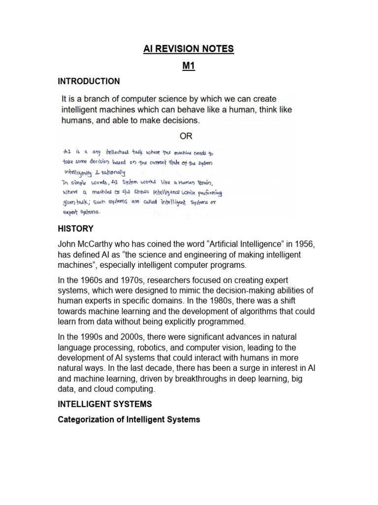 AI Revision Notes | PDF | Artificial Intelligence | Intelligence (AI ...