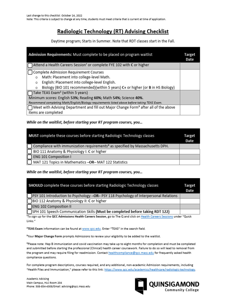 RT Advising Checklist | PDF