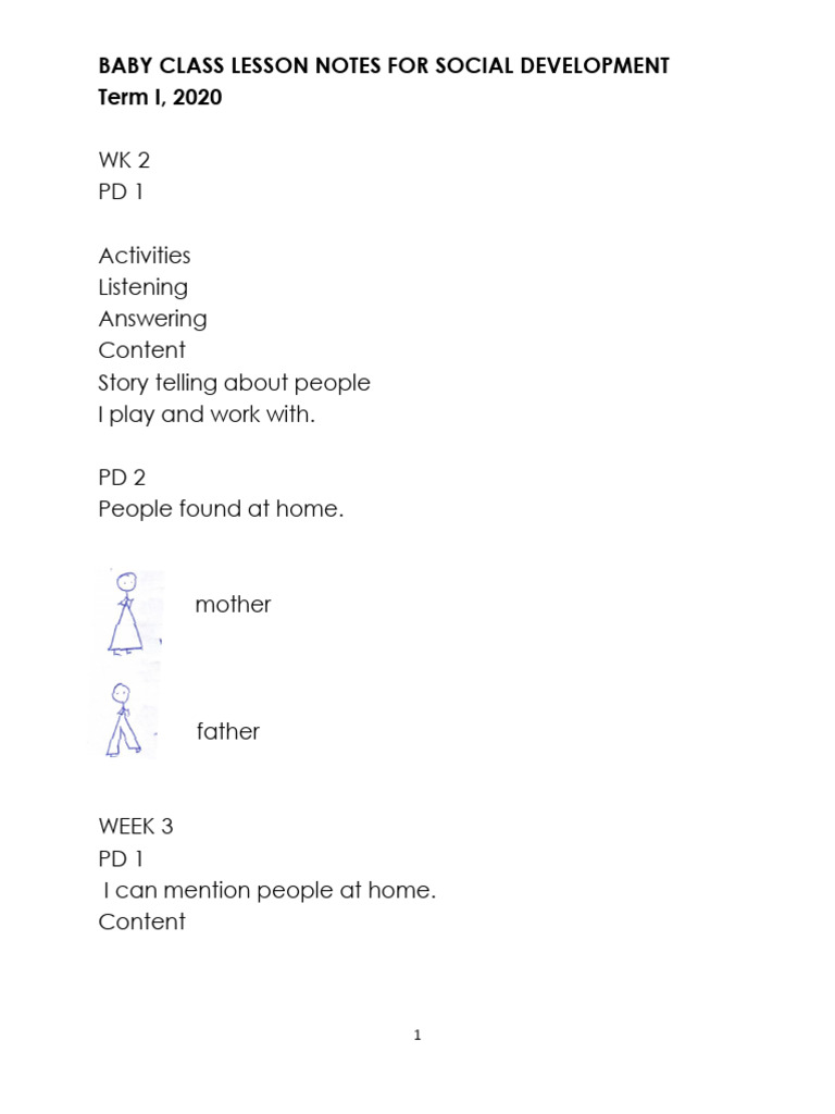 Baby Class Lesson Notes For Social Develop | PDF