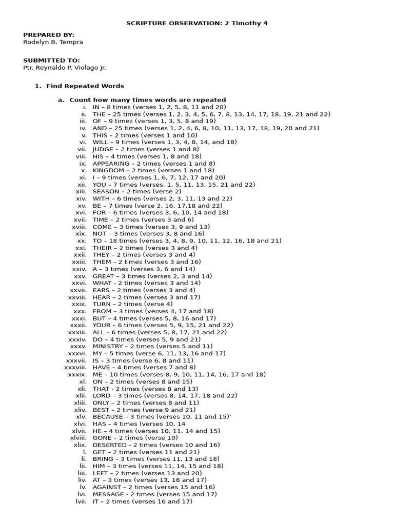 SCRIPTURE OBSERVATION - 2 Timothy 4 | PDF | Paul The Apostle | Saint ...