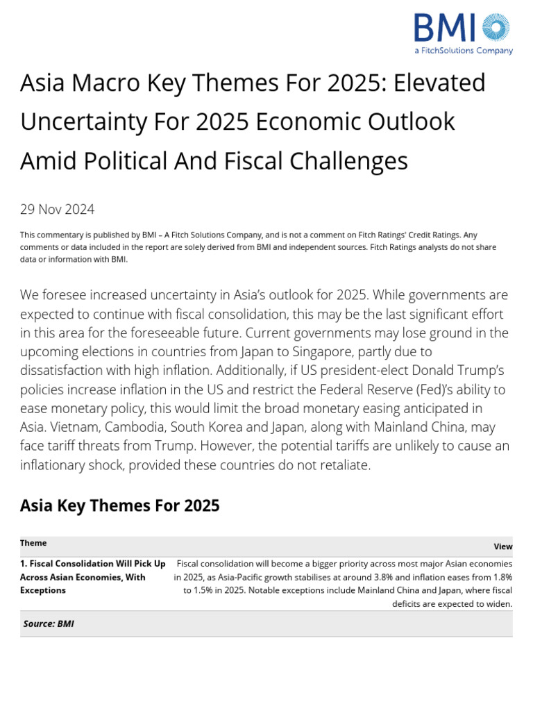 Asia Macro Key Themes For 2025 | PDF | Inflation | Tariff