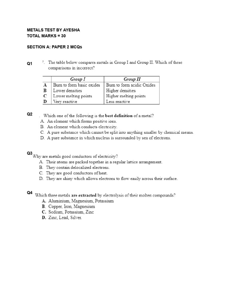 Metals Test | PDF
