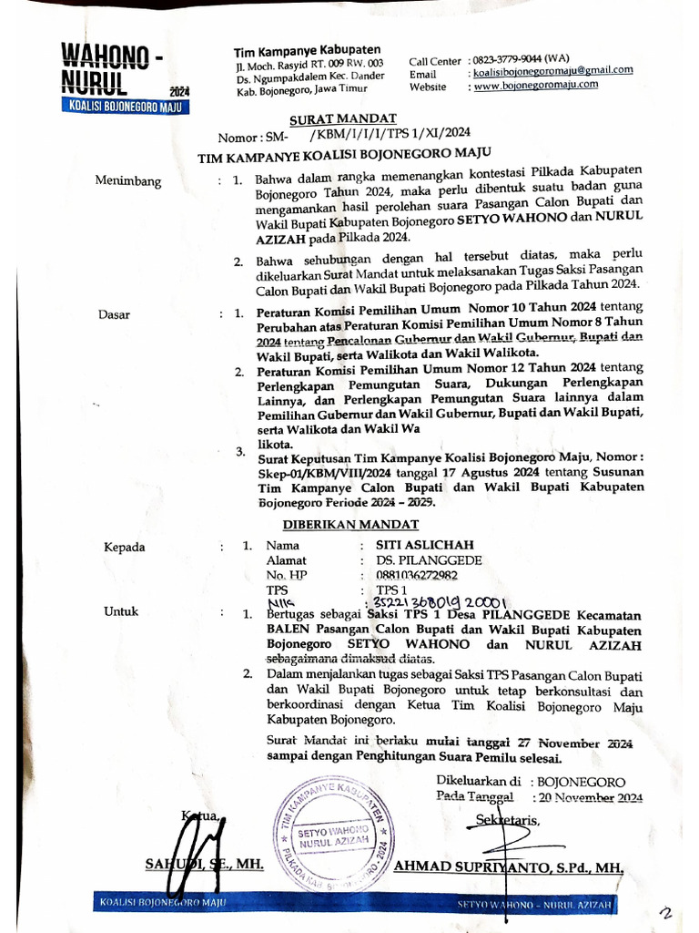 TPS 1 - Surat Mandat | PDF