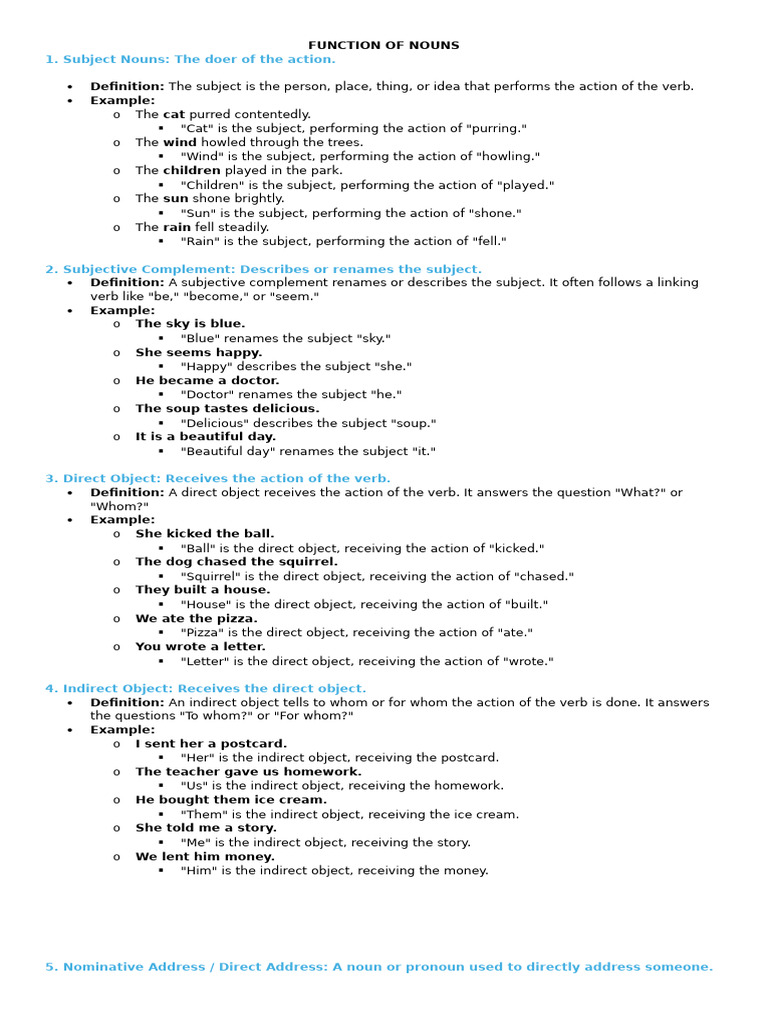 Function of Nouns | PDF | Verb | Subject (Grammar)