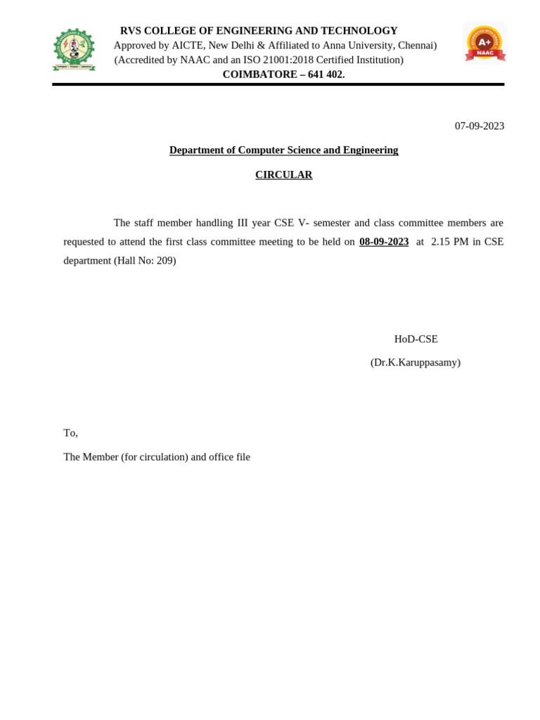 class commitee circular-III yr | PDF