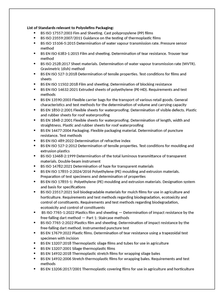 Polyolefins Packaging ISO Standards | PDF | Polyethylene | Plastic