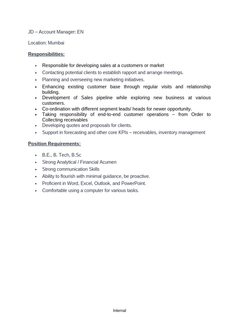 JD - Technical Services and Sales (GROW Trainee) | PDF