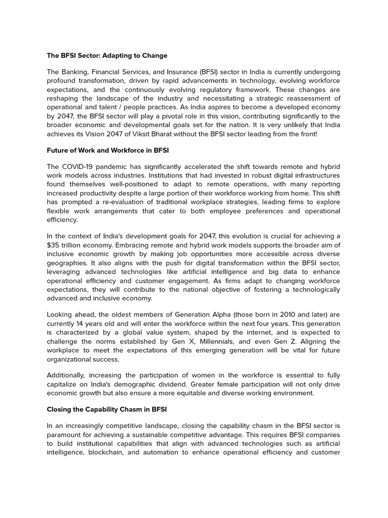 BFSI Sector's Workforce Transformation | PDF | Economic Development | Goal