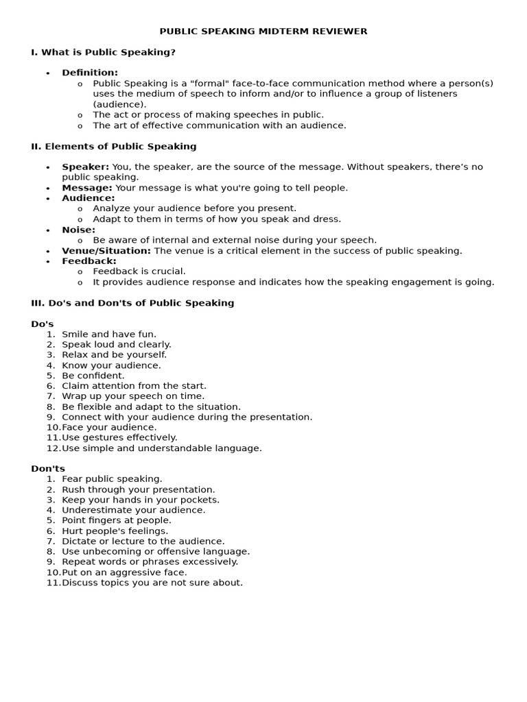 Public Speaking Midterm Study Guide | PDF