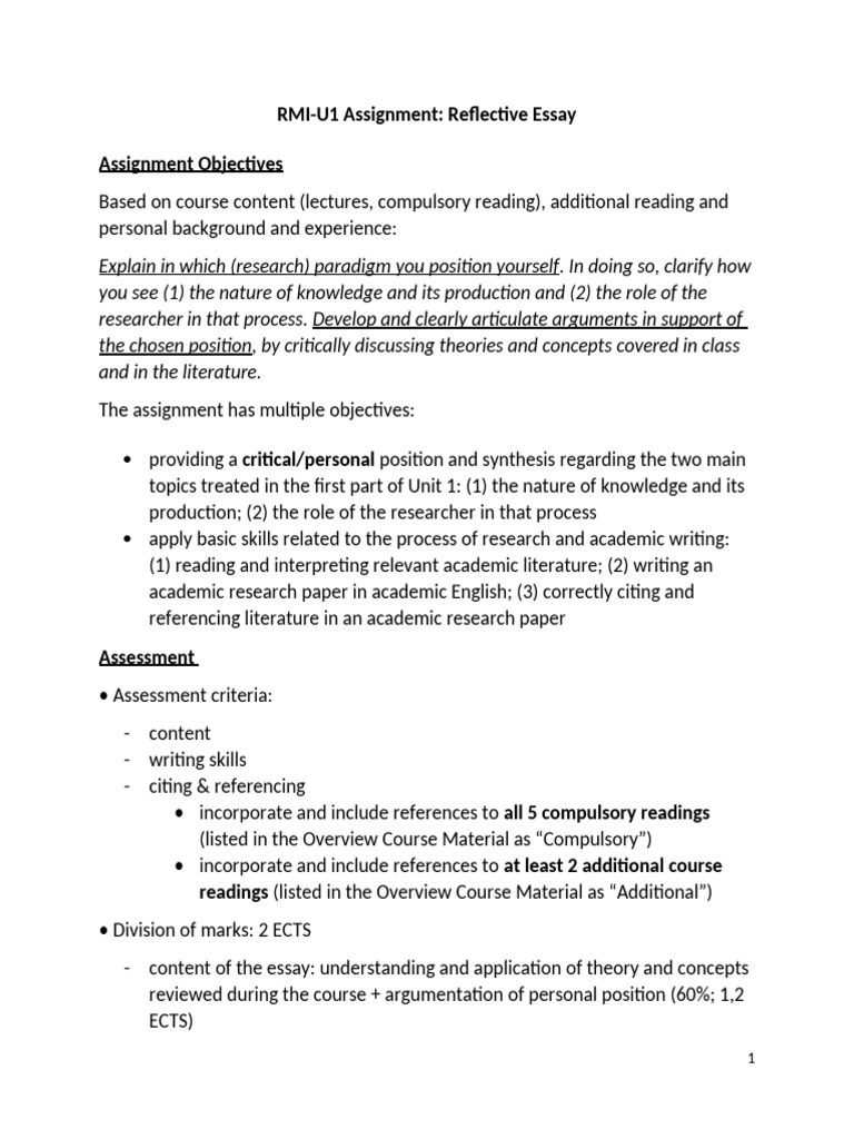 RMI-U1 Assignment Directions 2019-2020 Final | PDF | Essays | Knowledge