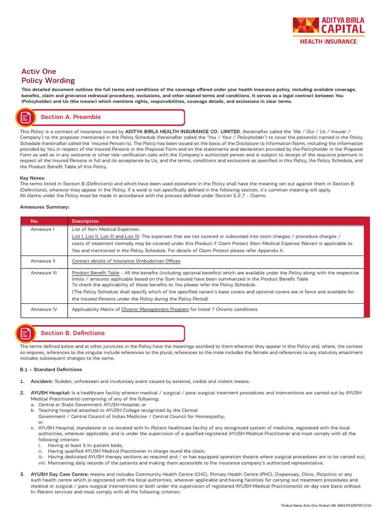 Activ+One+MAX Policy+Wording | PDF | Cancer | Neoplasms