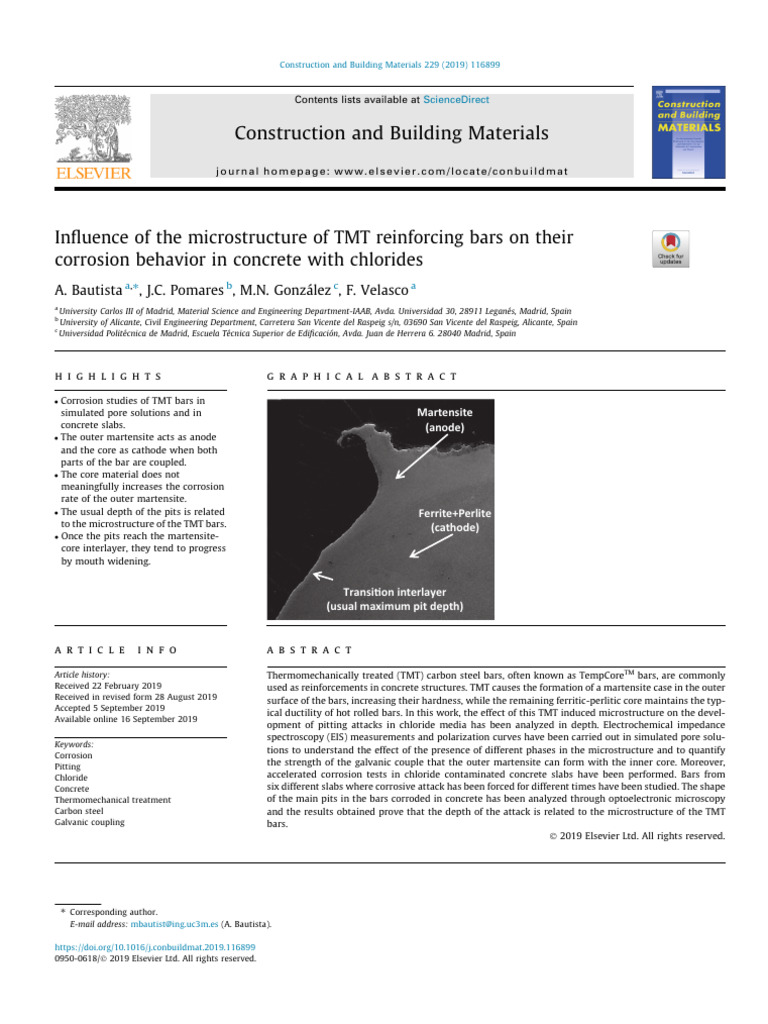 Influence of the Microstructure of TMT Reinforcing Bars on Their Corrosion Behavior in Concrete ...