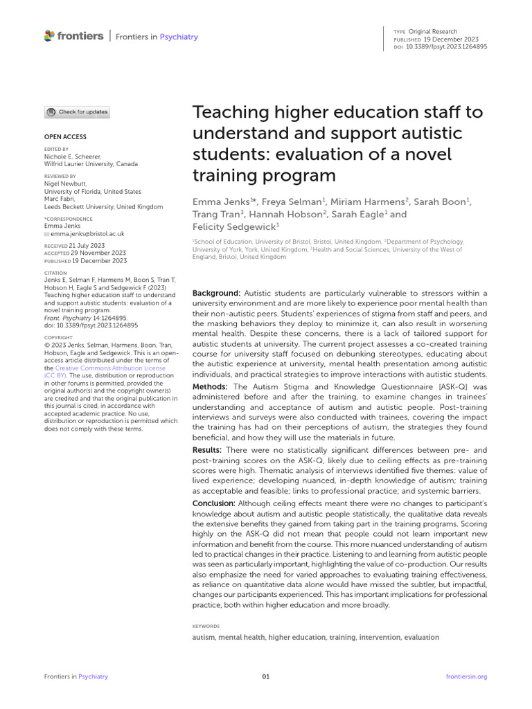 Fpsyt 14 1264895 | PDF | Autism | Behavioural Sciences