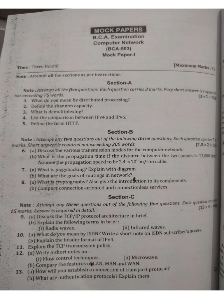 computer network mock paper bca 5th sem | PDF