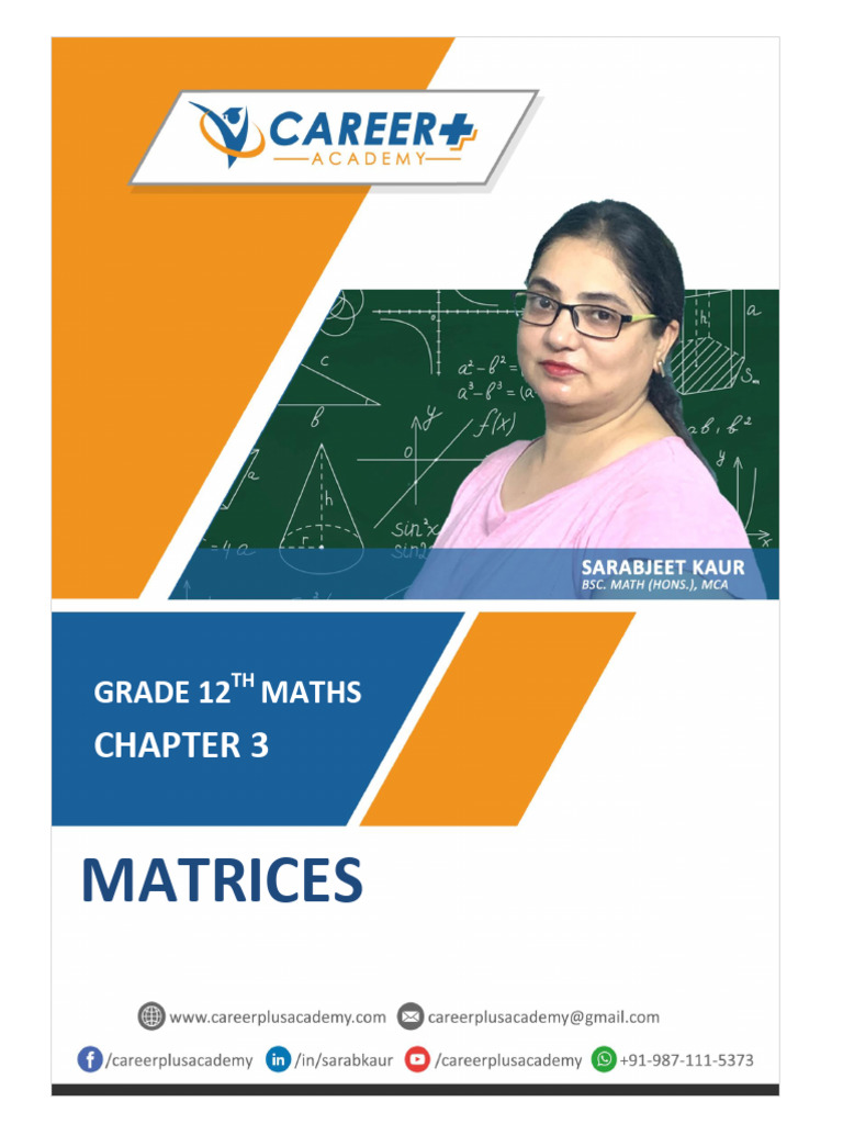 Class 12 Maths Chapter 03 Matrices MCQ | PDF