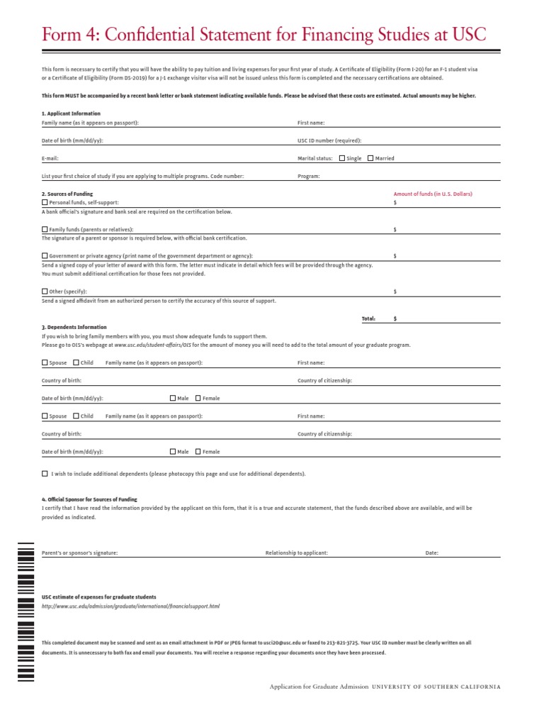 USC Financial Form | PDF | Immigration | Business