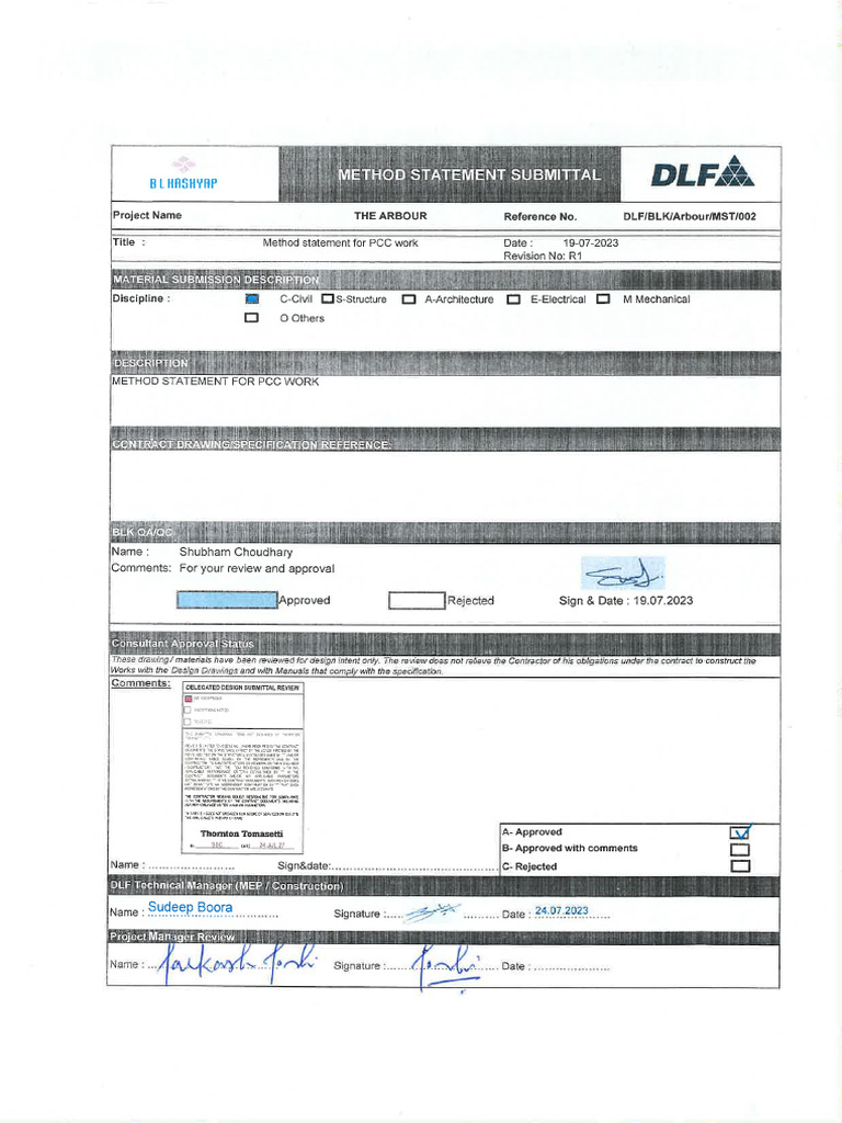 MST-002 METHOD STATEMENT FOR PCC - Approved | PDF | Concrete