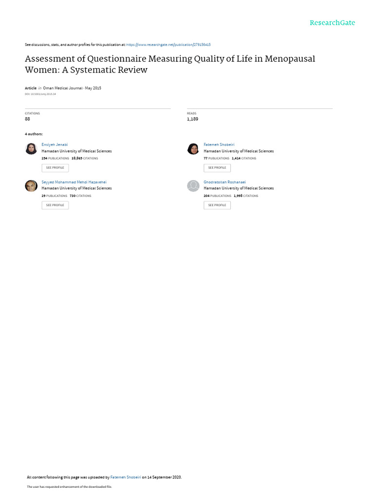 Assessment of Questionnaire Measuring Quality of L | PDF | Menopause