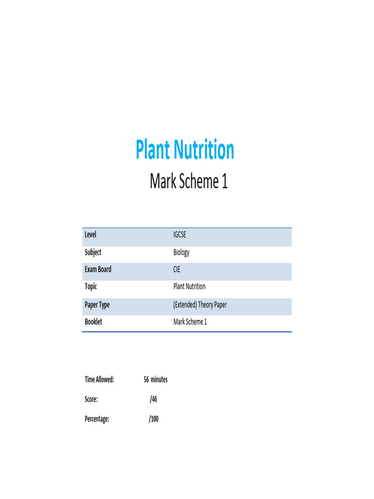 6.1 Plant Nutrition IGCSE CIE Biology Ext Theory MS - L | PDF ...