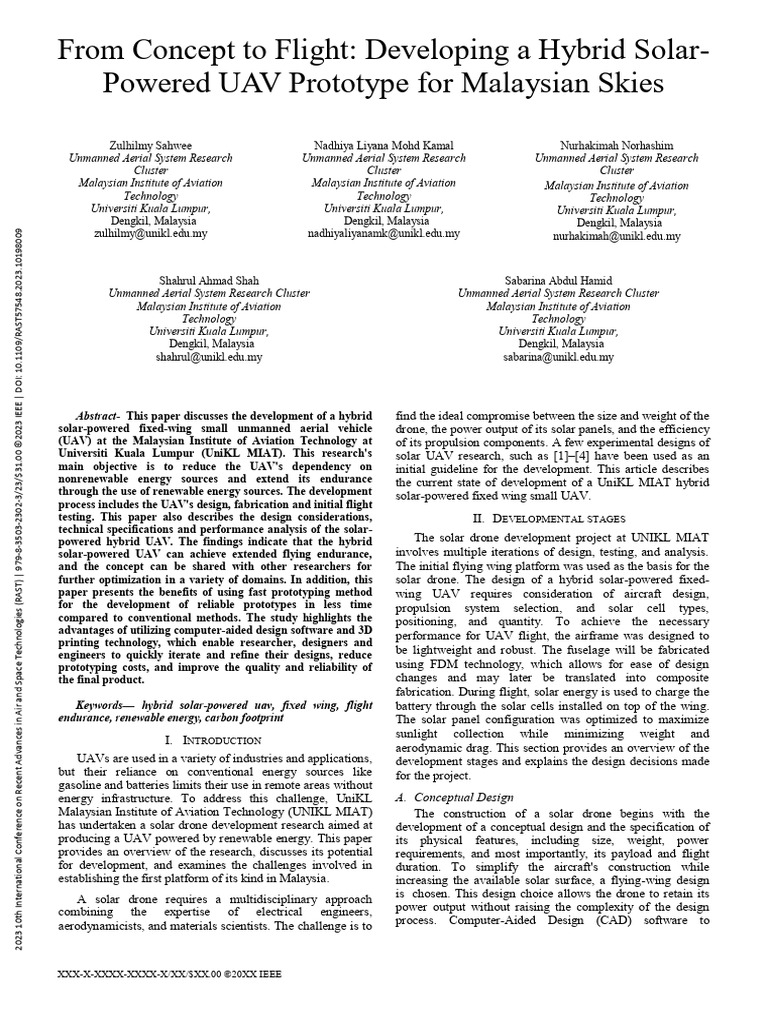 From Concept To Flight Developing A Hybrid Solar-Powered UAV Prototype ...