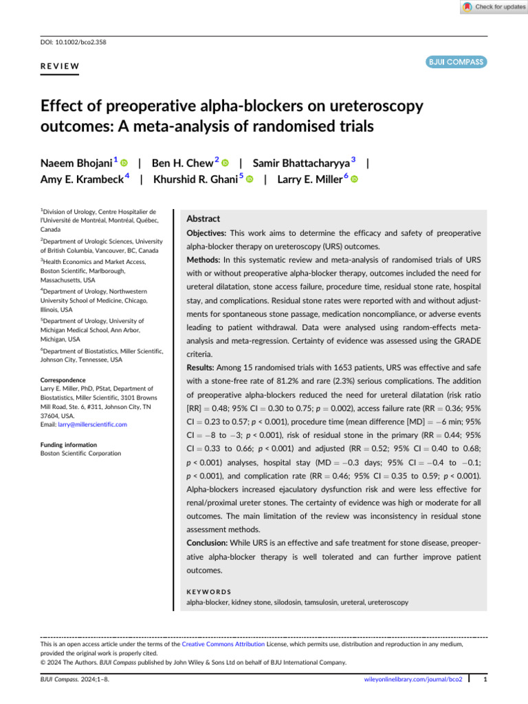 BJUI Compass - 2024 - Bhojani - Effect of Preoperative Alpha Blockers ...