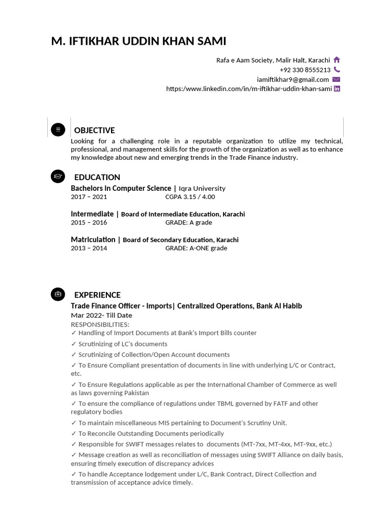 M Iftikhar Uddin Khan Sami - Resume | PDF | Business