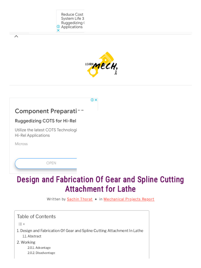 Design and Fabrication Of Gear and Spline Cutting Attachment for Lathe ...