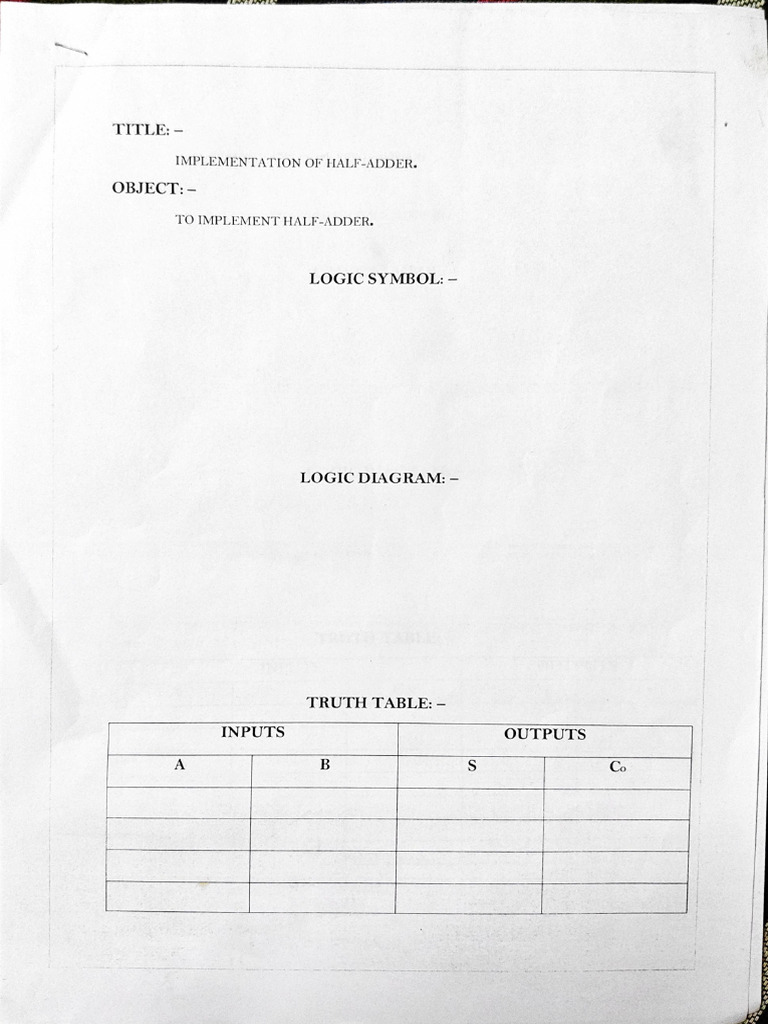 Half Adder Lab | PDF