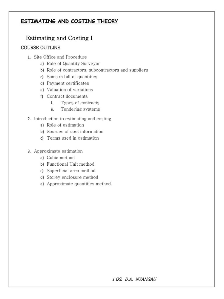 Estimating and Costing in Construction | PDF