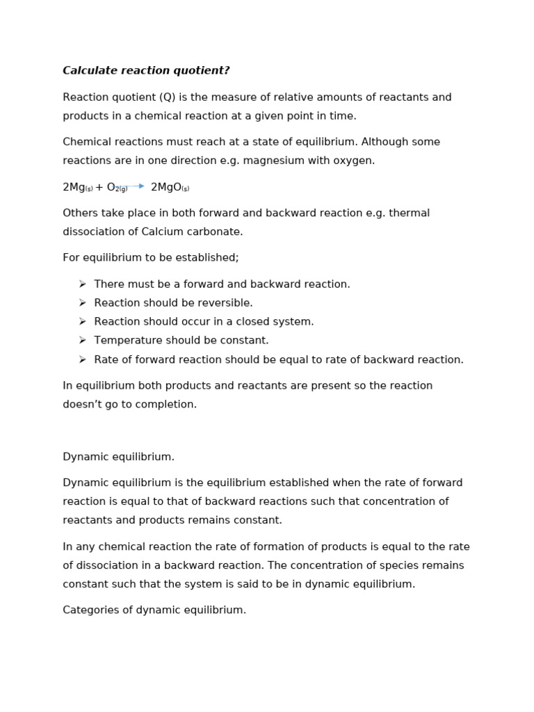 Calculating Reaction Quotient (Q) | PDF | Chemical Equilibrium ...