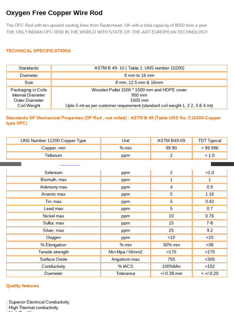 Oxygen Free Copper Rod Specifications | PDF | Building Materials | Metals