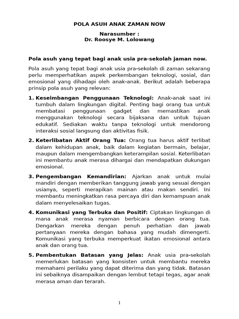 Pola Asuh Anak Pra-Sekolah Modern | PDF