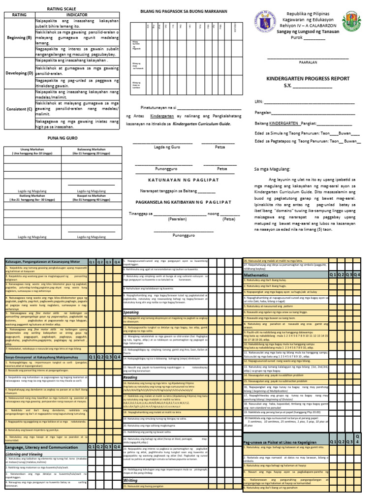 Kinder Progress Report With MELC | PDF