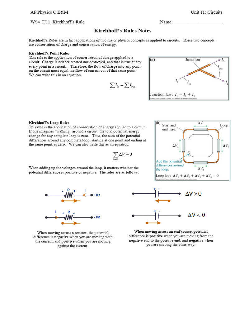 WS4 - U11 - Kirchhoff's Law | PDF | Electrical Network | Voltage