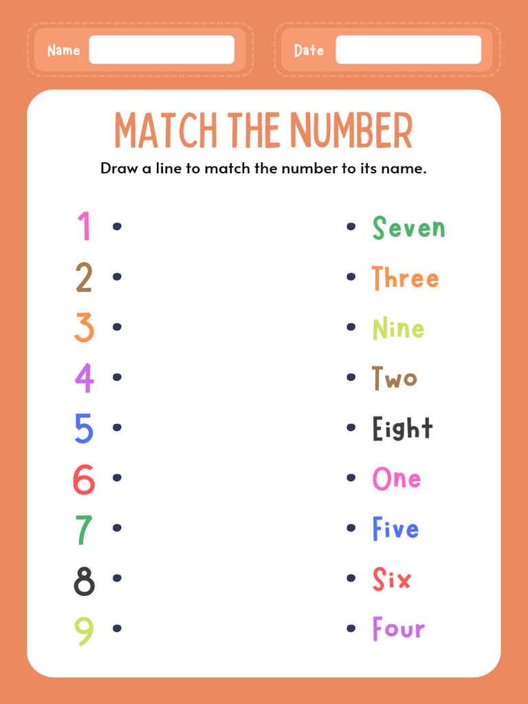 Colorful Printable Match the Number Worksheet | PDF