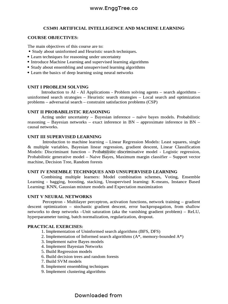 CS3491 Artificial Intelligence and Machine Learning Two Mark Questions 1 | PDF | Regression ...