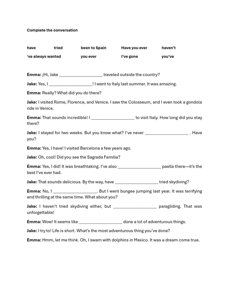 Complete the Travel Conversation | PDF