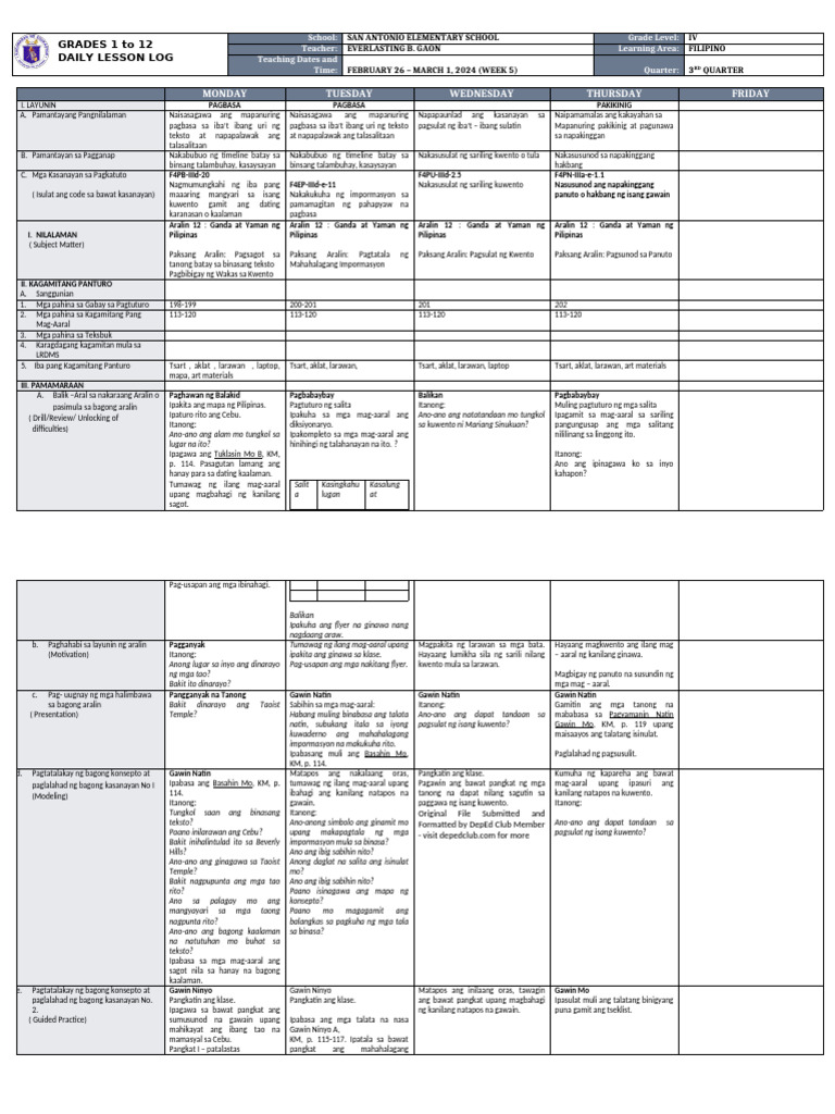 DLL_FILIPINO 4_Q3_W5 | PDF