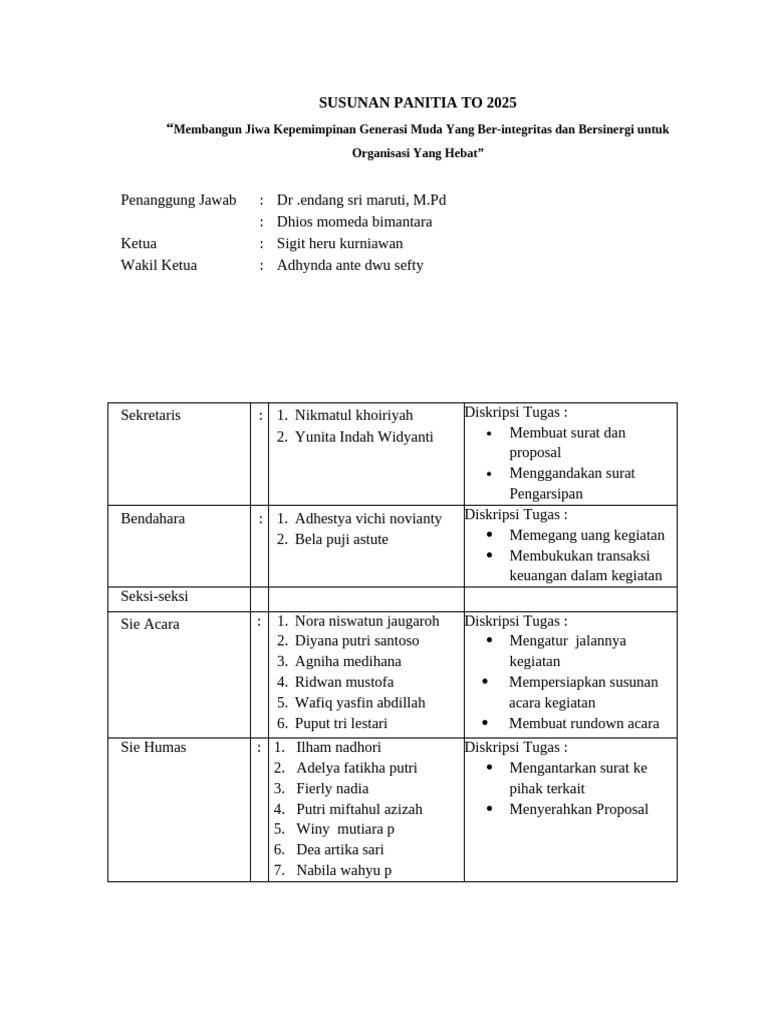 Susunan Panitia TO 2025 | PDF