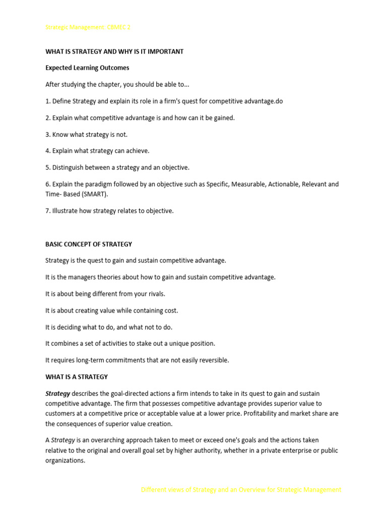 Different Views of Strategy and An Overview For Strategic Management ...