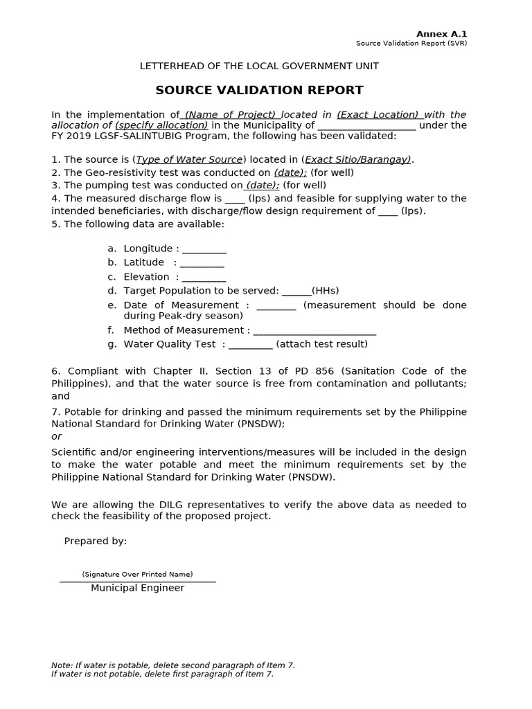 Annex A.1 - Source Validation Report (SVR) | PDF