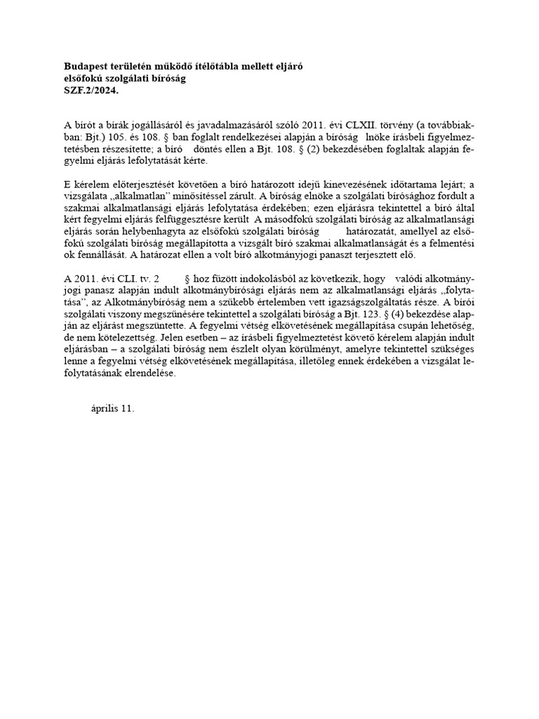 SZF-2 2024 Absztrahalt Hatarozat 20240411 | PDF