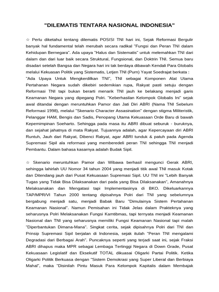 Dilematis Tentara Nasional Indonesia | PDF